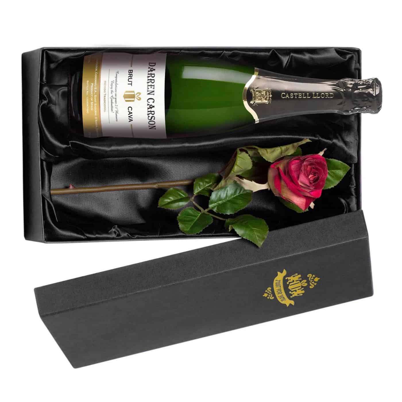 Personalised Cava & Silk Rose Gift Set • ForYouGifts.co.uk