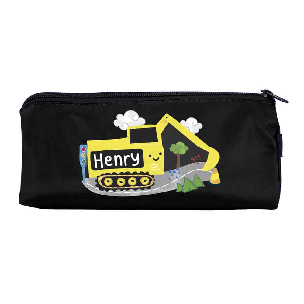 Personalised Digger Black Pencil Case