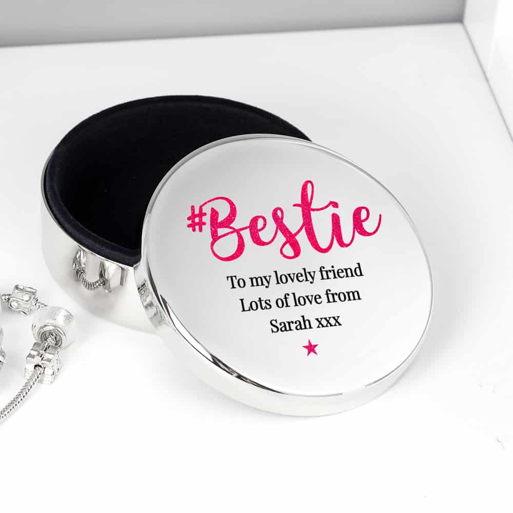 Personalised #Bestie Round Trinket Box